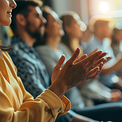 Business, people and clapping hands or applause at meeting, conference ...