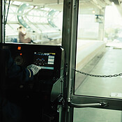 Subway, driver and cockpit of train in transport, service and control ...