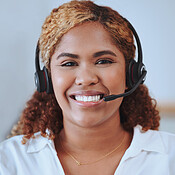 Portrait of smiling african american call center agent in office ...