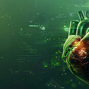 Futuristic, human heart and medical innovation for anatomy of ...