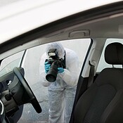 Forensic, investigation and photography of evidence in crime scene car ...