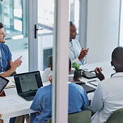 Medical, team and meeting for healthcare in conference room with ...