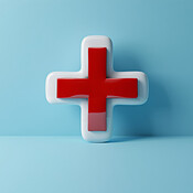 Healthcare, emergency symbol and abstract with plus sign for health ...