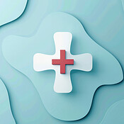 Medical, symbol and plus sign for safety with health insurance, service ...