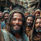 Jesus, portrait and selfie with group of people for religious ...