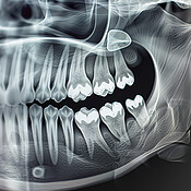 Medical, xray and illustration of teeth in mouth for wisdom tooth ...