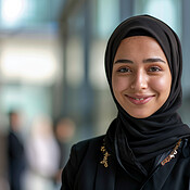 Islamic, portrait and receptionist woman with hijab for confidence ...
