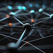 Abstract, molecule and structure with network, model and connection for ...