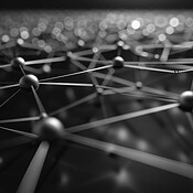 Abstract, molecule and background with wireframe, model and connection ...