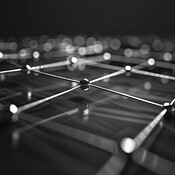 Abstract, molecule and science with network, model and connection for ...