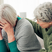 Empathy, sad and senior woman crying for loss, grief or depression in ...