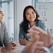 Business people, talking and planning in meeting, collaboration and ...