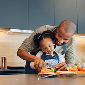 Sandwich, dad or prepare meal with child for development, learning or ...