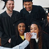 College, students and group video call on graduation for ...