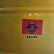 Toxic, barrel and container with warning, dangerous and biohazard in ...