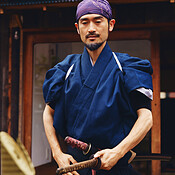 Japanese samurai, man and sword for martial arts in kendogi for self ...