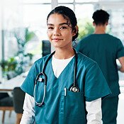 Portrait, nurse and woman with smile in healthcare, about us and ...
