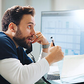 Phone call, receptionist and documents with man in hospital for doctor ...