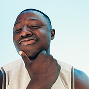 Below, fitness and portrait of confident black man for running ...