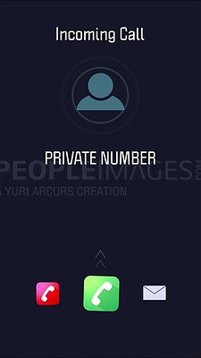 Incoming call, phone screen and unknown number communication icon for ...