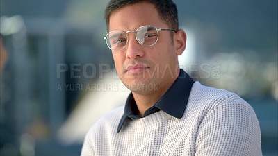 Portrait of business man in work office, happy with startup company ...