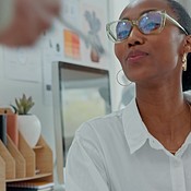 Working, black woman and worker with paper files busy with work and ...