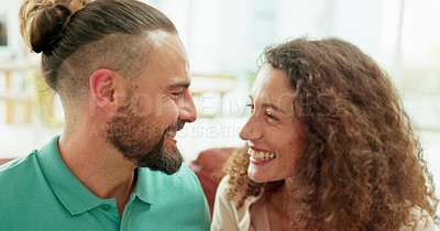 Funny story, communication and love couple talking about comic meme on ...