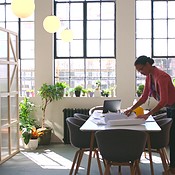 Architecture woman, blueprint planning and design studio project for building, construction and ...