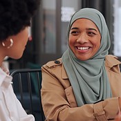 Teamwork, diversity and meeting with a muslim business woman and ...