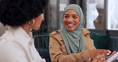 Teamwork, diversity and meeting with a muslim business woman and ...