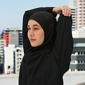 Fitness, exercise and stretching with islamic woman in workout hijab at ...