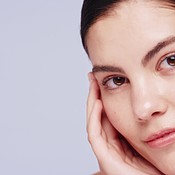 Skincare, woman portrait and skin health mockup of a model with ...