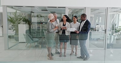Business people, busy office and people talking to manager or corporate ...