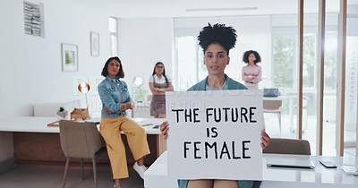 Business women with protest sign, empowerment and gender equality in ...