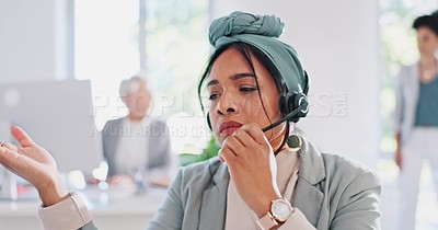 Call center, woman and frustrated with client, angry and stress with ...