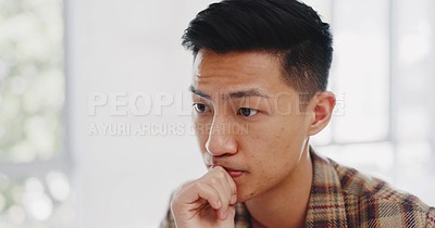 Business, stress and Asian man thinking, frustrated and depression in ...