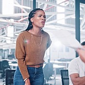 Angry business woman, conflict and argument or disagreement with work ...