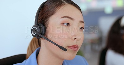 Confused, frustrated and call center woman consulting customer with ...