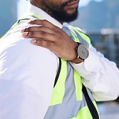 Engineering, health and construction worker with shoulder pain, injury ...