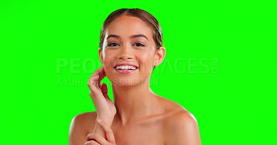 Girl, beauty and skincare by studio green screen with face, natural ...