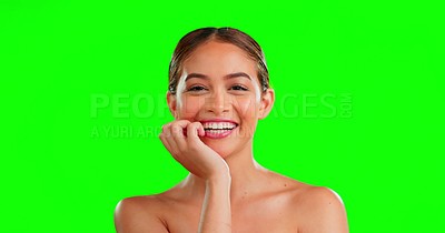 Girl, beauty and skincare by studio green screen with face, natural ...
