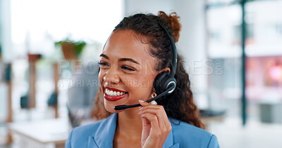 Business woman, face and laughing in call center for funny joke, meme ...