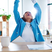 Business woman, documents and celebration throwing paperwork in ...