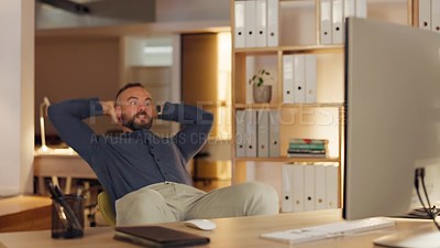 Office, fall and business man on chair at desk with accident, mistake ...