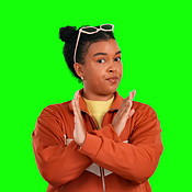 Green screen, head shake or woman face with no gesture, wrong decision ...