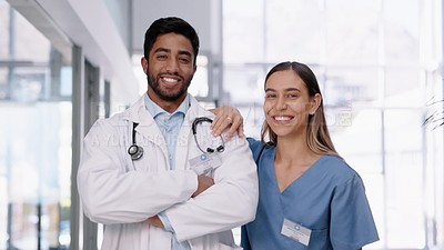 Face, medical doctors and laughing for teamwork in hospital, healthcare ...