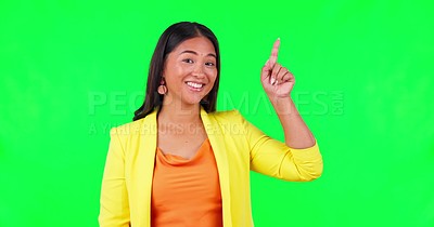 Green screen, woman face and finger pointing in studio with timeline ...