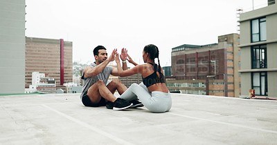 Asian man, fitness and jumping rope on rooftop in city for workout ...