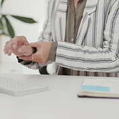 Business woman, hands and wrist pain from injury or carpel tunnel ...