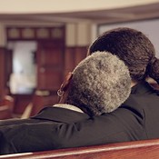 Funeral, hug and woman with senior parent in church for empathy ...